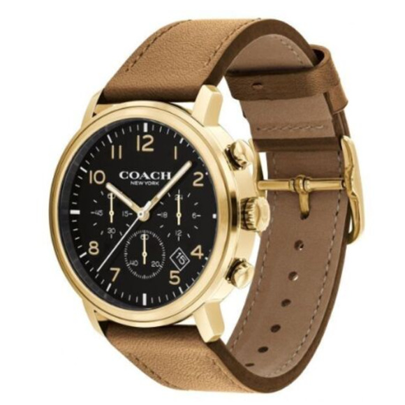 Coach | Accessories | Coach Mens Harrison Camel Leather Strap Watch ...